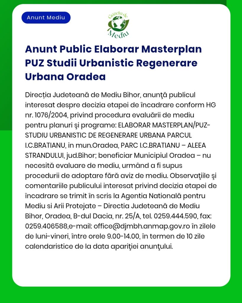 Anunt Public Elaborar Masterplan PUZ Studii Urbanistic