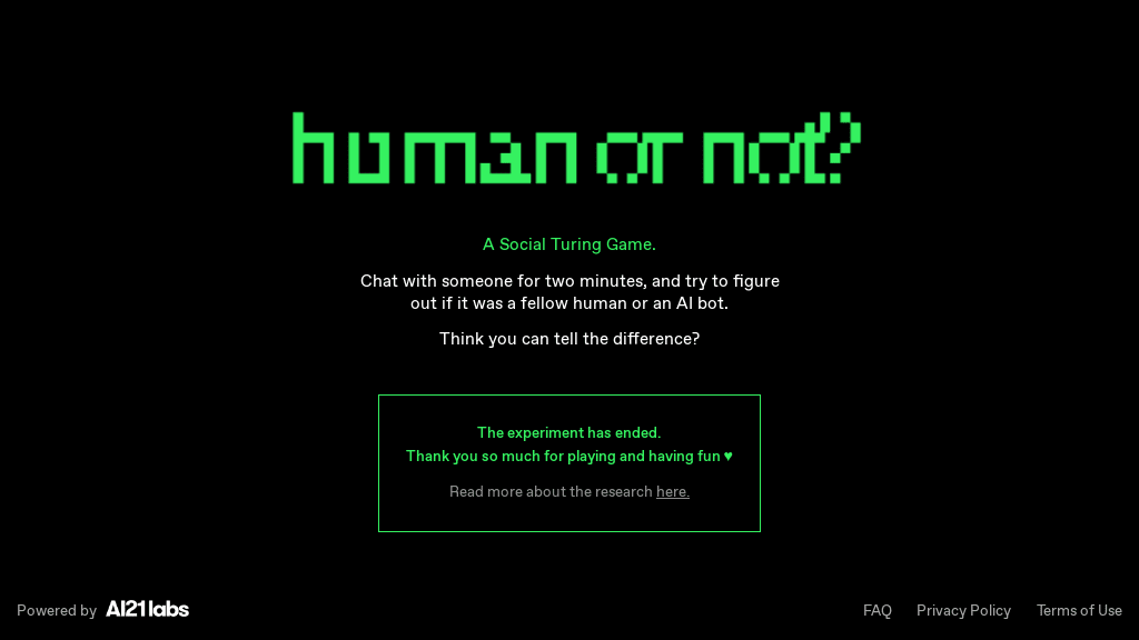 Human or Not? | Play the Social Turing Game | Futureen