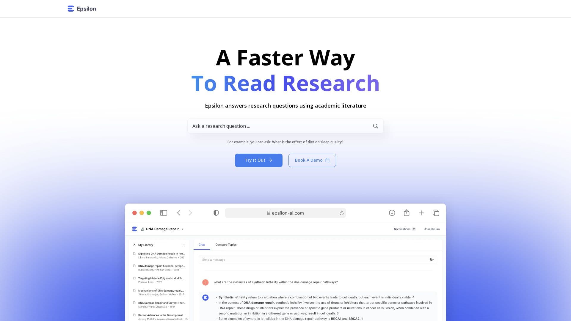 Epsilon | AI Search Engine for Fast Research | Futureen