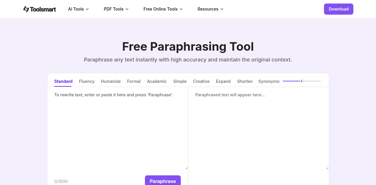 Toolsmart | Free AI Paraphrasing Tool | Futureen