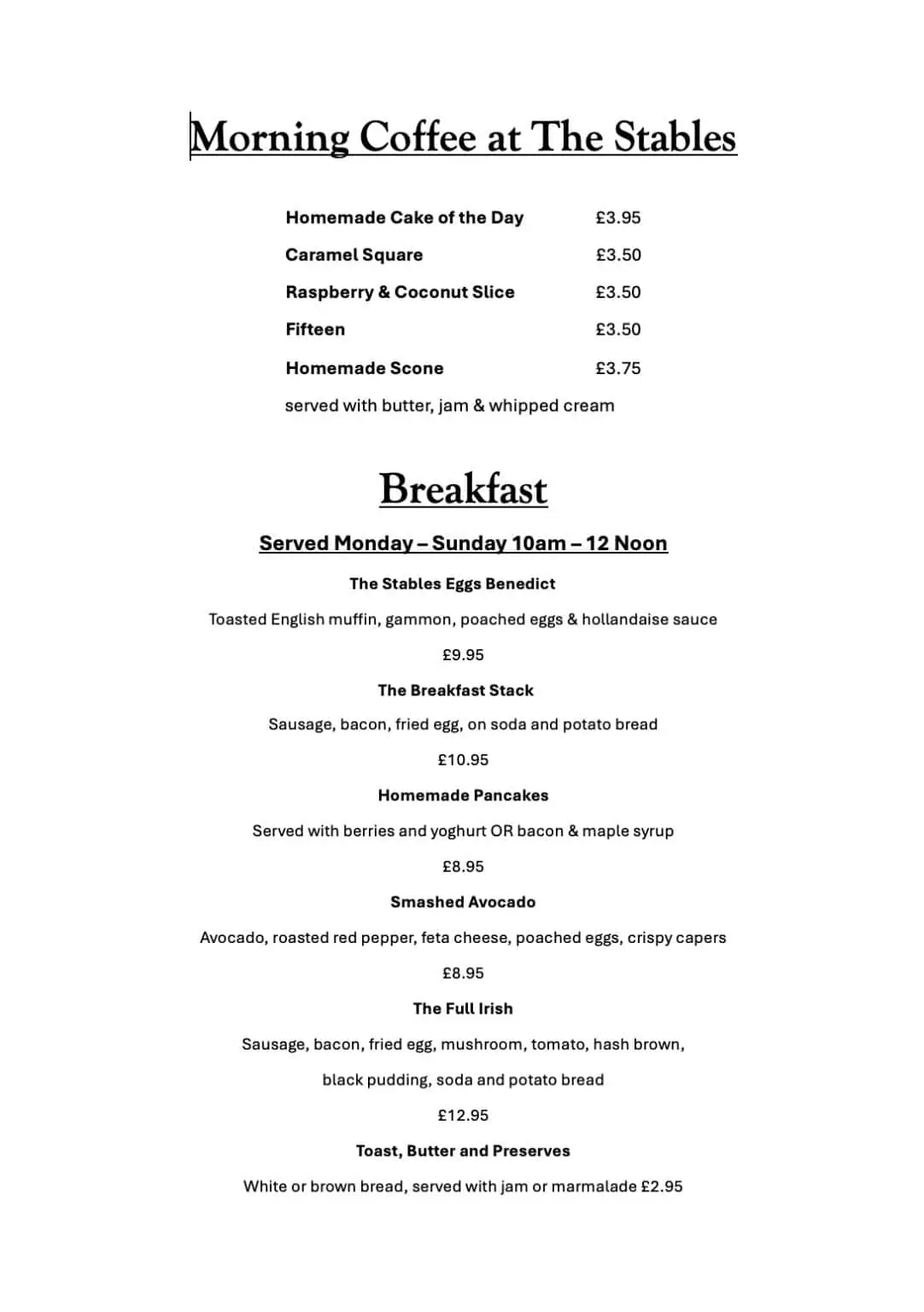 Restaurant Menus | The Stables Groomsport